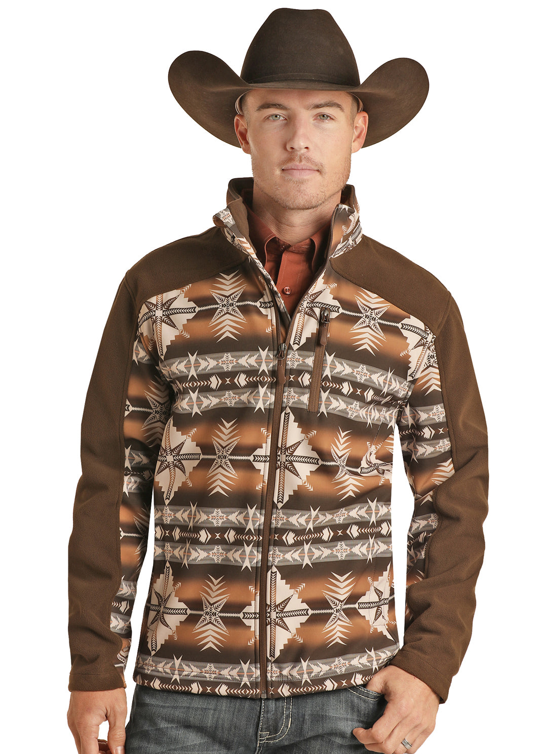 Mens Brown Softshell Aztec Jacket – Claytons Western & Outdoors