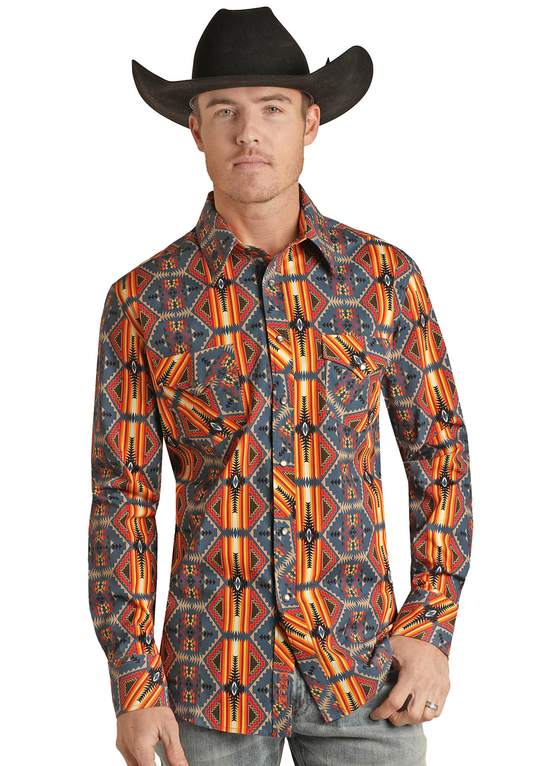 Mens Dale Brisby Bright Orange Aztec Print Shirt – Claytons Western ...