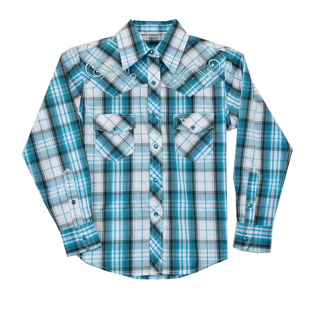 Cowgirl Hardware Girls Blue Plaid Western Shirt – Claytons Western ...